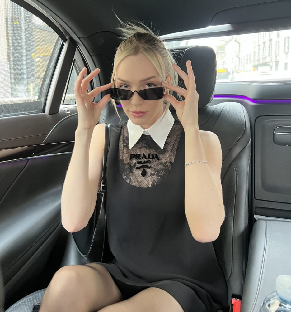 Alex Cooper Calls Her Daddy Mel Ottenberg at the Prada Show in Milan